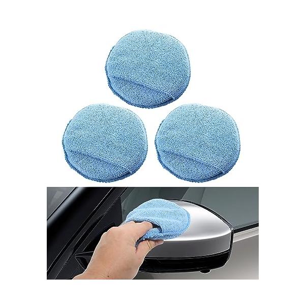 商品名: ESEWALAS カーワックス塗布パッド マイクロファイバーアプリケーターパッド カーアクセサリーアプリケーターパッド 指ポケット付き 直径4インチ フォームアプリケーターパッド 車 トラック オートバイ クリーニング用 3個 E...