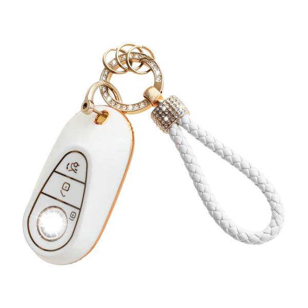 商品名: Alozbpo キーフォブカバー BEN対応 ソフトTPUキーケース Benz C S SL Class 2022 アクセサリー キラキラキーホルダー カーリモートケース プロテクター シェル かわいい 3ボタン ホワイトゴールド...