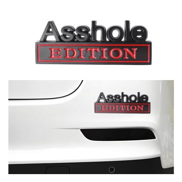 商品名: Asshole Edition カスタムカーエンブレム 3D ヘビーメタル カーバッジ 車用デカール 強力な車のエンブレム粘着付き 最高の自動車外装アクセサリーデコレーション (ブラック/レッド) Asshole Edition ...