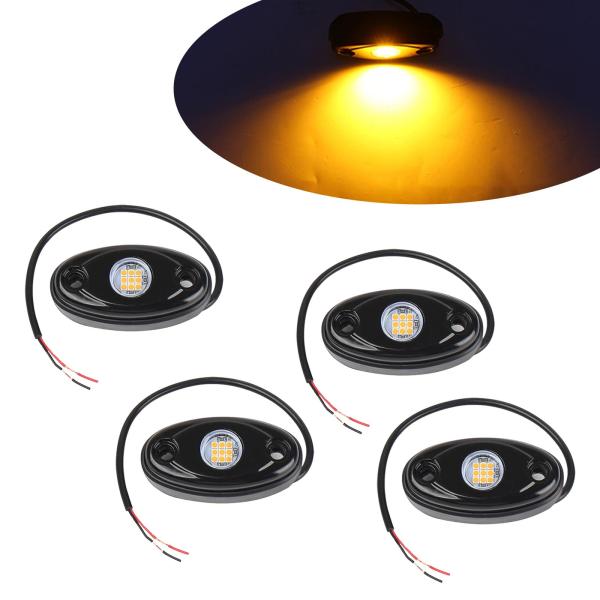 商品名: GKmow 4個 カーシャーシライト モノクロLED 防水 耐衝撃照明 ボトムライト 船舶デッキライト 9-16V 多目的LED雰囲気ライトキット ほとんどの車 船 ATVに対応 (イエロー) GKmow 4 PCS Car Ch...