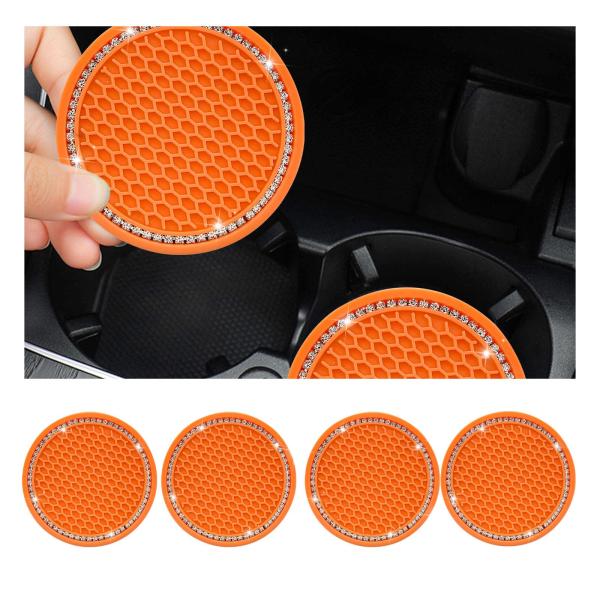 商品名: Dickno 車用カップコースター 4個 2.75インチ クリスタルラインストーン 自動車カップホルダー挿入コースター 滑り止め耐久性 車用ドリンクカップマット ユニバーサル車両インテリア装飾アクセサリー (オレンジ&amp;ホワ...