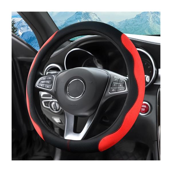 商品名: zipelo 14.5インチ-15インチ 車用ハンドルカバー 自動車内装ホイールプロテクター 丈夫でソフト 通気性 滑り止めリンギングレザー ユニバーサル 車 トラック SUV アクセサリー 男女兼用 (レッド) zipelo 1...