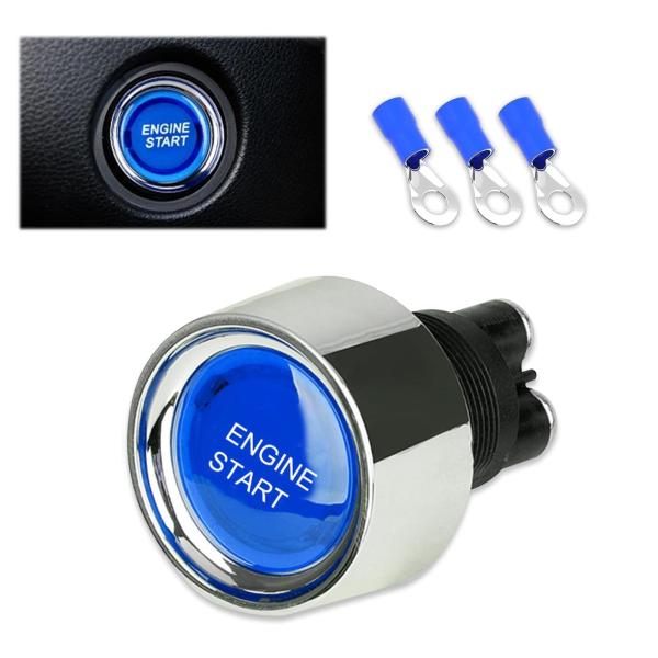 商品名: Slykew 車用改造イグニッション リングターミナル付き 車両エンジン ワンボタンスタートスイッチアクセサリー ユニバーサルセルフリセット 自動車モーメンタリスターター 交換用 車 トラック RV マリン用 (ブルー) Slyk...