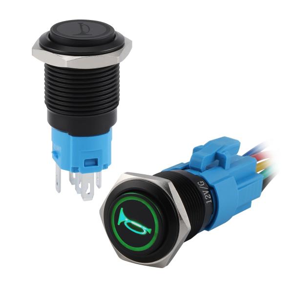 商品名:  SINGARO 12V Horn Momentary Push Button Switch, 16mm Black Metal Waterproof Round Starter Power Switch with Led Lig...