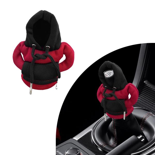 商品名: Dickno カーシフトノブパーカー、面白いセーター 暖かいシフトノブカバー 冬用、自動車インテリアノベルティ装飾、ユニバーサルカーインテリア装飾アクセサリーほとんどの車両用(レッド&amp;ブラック) Dickno Car Sh...