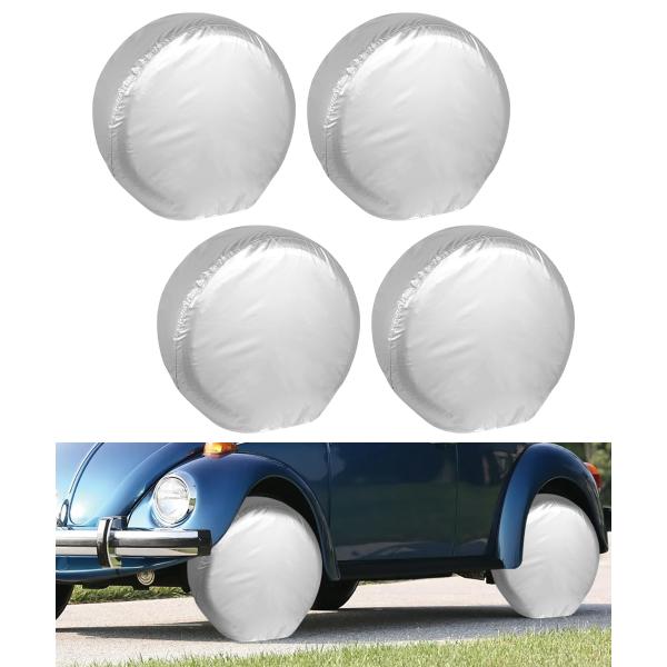 商品名: RACOONA タイヤカバー RVタイヤカバー 4枚セット RVホイールカバー カーアクセサリー 防水 紫外線防止 雪や太陽 雨タイヤカバー キャンパーホイールカバー タイヤホイールプロテクター (グレー タイヤ直径23インチ~2...