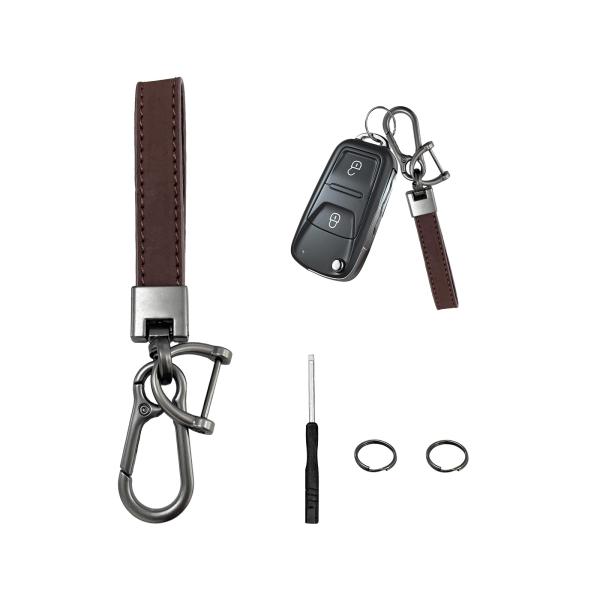 商品名: Dickno レザーカーキーホルダー 360度回転可能 メタルオートフォブキーホルダー 紛失防止Dリング付き 男女兼用 (ブラック&amp;コーヒー) Dickno Leather Car Keychain, 360 Degree...