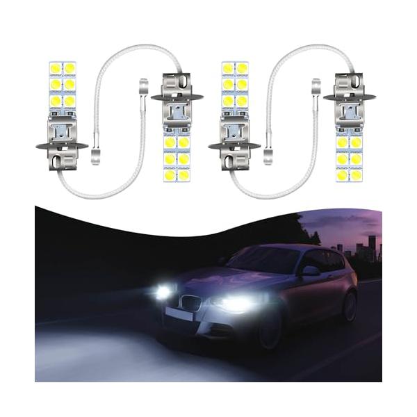 商品名:  yvshy Pack of 4 Car LED Fog Lights, 12SMD-5050 Chip Waterproof Car Light, 6000K H3 Waterproof Car Lights, Fit for ...