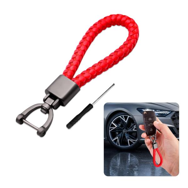 商品名: カーレザーキーフォブ 360度回転Dリングカーキーチェーン カーキーチェーンアクセサリー すべてのキーに対応 (レッド) Kutyun Genuine Leather Car Keychain, Universal Key Fob...