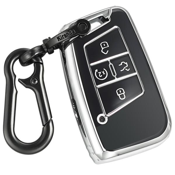 商品名: フォルクスワーゲン用Kirsndaキーフォブカバー、キーチェーン付きケース、ソフトTPU保護キーケース/スキン、5つのボタンはVW Tiguan Atlas Jetta Passat Golf Alltrackリモートキーと互換性...