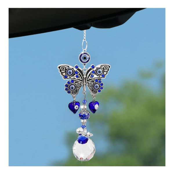 商品名: Suvnie イーブルアイ 車吊り下げオーナメント クリスタルブルー イーブルアイ リアビューミラーチャームペンダント 幸運を祝福 自動車 窓 ドア用 (蝶) Suvnie Evil Eye Car Hanging Ornamen...