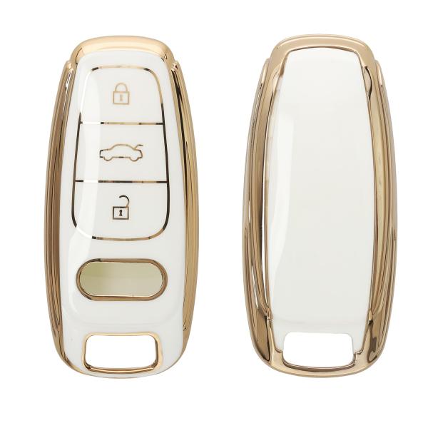 商品名: 対応: Audi A6 A7 A8 Q7 Q8 E-Tron 3-Tasten Autoschl〓ssel Keyless キーケース - キーカバー 鍵カバー TPU 光沢仕上げ - 車鍵 耐衝撃 保護 白色/ゴールド kwmo...