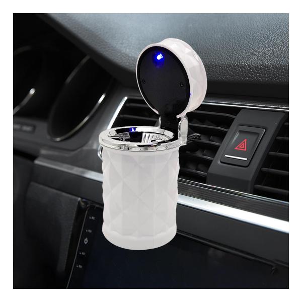 商品名: Suvnie ポータブル車用灰皿 蓋付き ステンレススチール 無煙アッシュトレイ ブルーLEDライト付き ミニカーゴミ箱 ユニバーサル車内カップホルダーアクセサリー 車旅行用 (ホワイト) Suvnie Portable Car ...