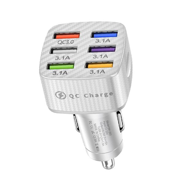 商品名: 車用充電器アダプター 6 USB マルチポート 6ポート USB QC3.0 高速電話充電器 ほとんどの携帯電話 iPhone Samsung Galaxy Note S10/S9/S8 Androidに対応 (ホワイト) 1個 ...