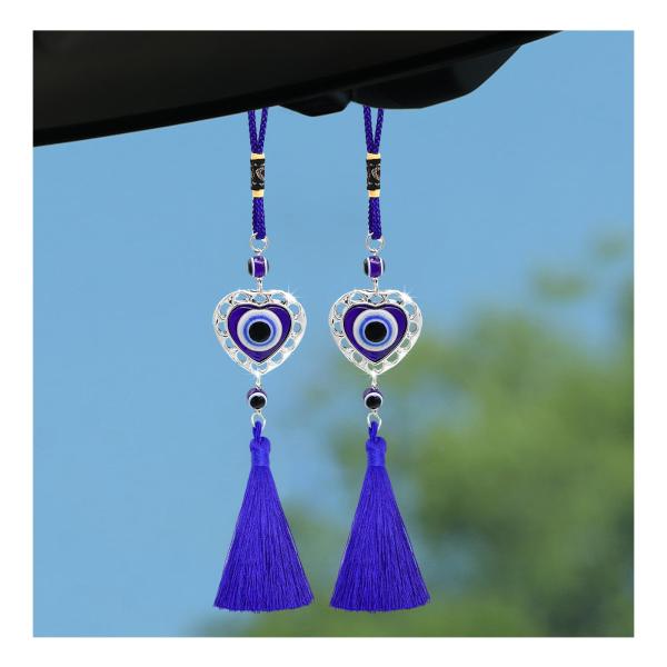 商品名: Sylvil ブルーアイ カーハンギングオーナメント ラッキーブレスブルーアイ リアビューミラーチャームペンダント タッセル 自動車インテリア 吊り下げお守り 窓のドア用 カーアクセサリー装飾 (ハート) 2個 Sylvil 2 ...
