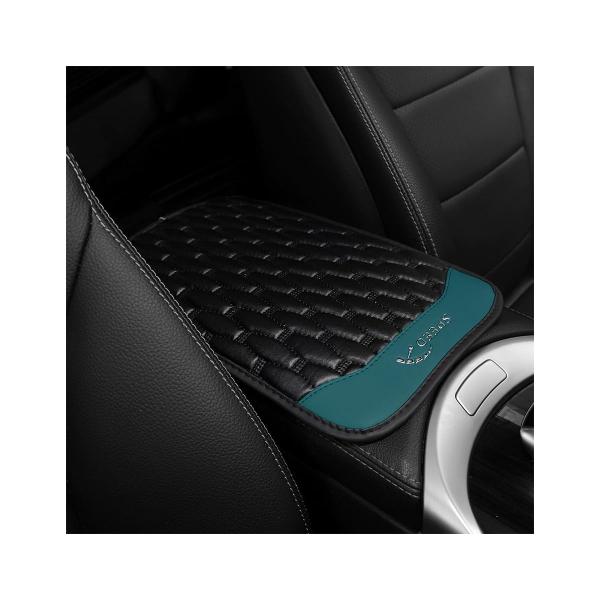 商品名: Osilly 車用アームレストボックスカバー PUレザー 四季通用 ソフト 通気性 滑り止め 自動車 セントラルコントロール コンソール プロテクター パッド マット クッション 車内装飾 ユニバーサルフィット (ブラック/グリー...