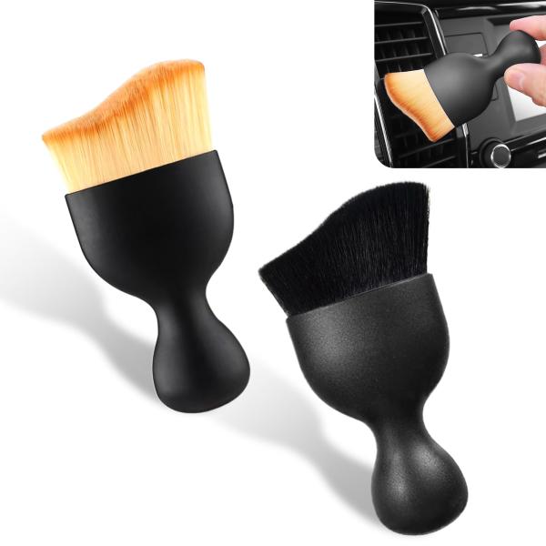 商品名: Fluher カーディテーリングブラシ 2個 1.77インチ x 3.85インチ ソフトPPファイバー 曲線ブラシアクセサリー クリーニングコンディショナーエアベントダッシュボードエンジン用のユニバーサルクリーン交換用 (ブラウン...