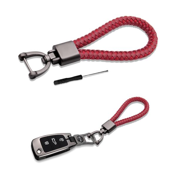 商品名: ASUBHA 車用キーホルダー レザーカーフォブキーホルダー 自動キーリングストラップ カーアクセサリー 紛失防止 すべての車にフィット (ワインレッド) ASUBHA Keychain, Genuine Leather Key ...