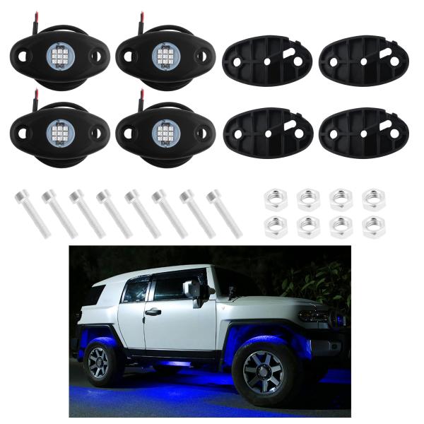 商品名:  4PCS Cool LED Rock Lights for Trucks/Cars/ATVs/SUVs,IP68 Waterproof &amp; Shockproof Underglow LED Lights for Cars...