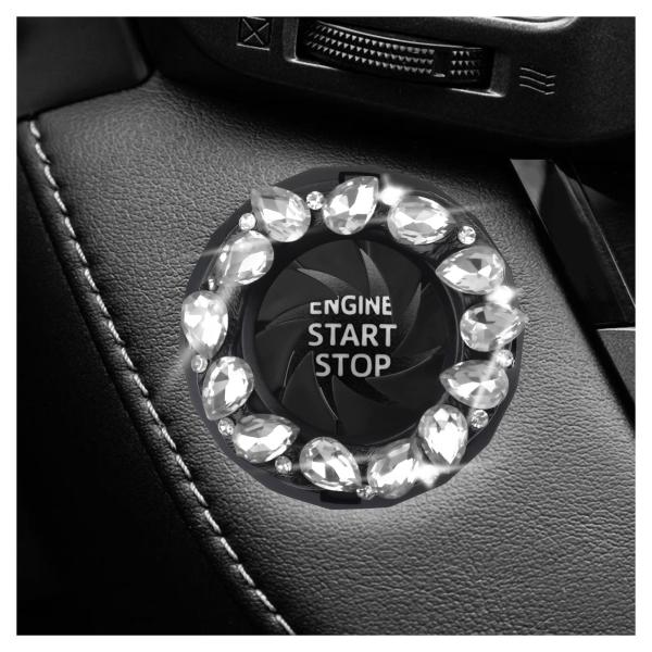 商品名: キラキラしたプッシュスタートボタンカバー ロータリー切り替え可能なスタートストップボタンカバー エンジンスタートボタン保護 車のイグニッションボタンカバー ラインストーン 車の装飾用 (ホワイト) Bling Push Start...