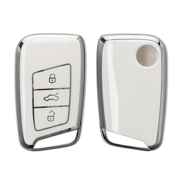 商品名: kwmobile VW 3-ボタン 車のキー (Keyless Go 対応機種のみ) 対応 キーケース - キーカバー 鍵カバー TPU 光沢仕上げ - 車鍵 耐衝撃 保護 白色/シルバー kwmobile Key Cover C...
