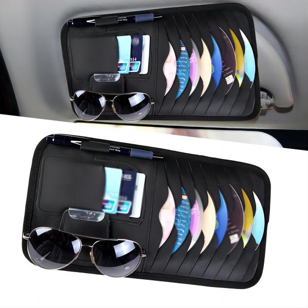 商品名: Nowkont カーバイザーCD収納ポケット 1個パック 大容量レザー車用サングラスホルダー ユニバーサル 防水 丈夫 自動車 銀行カード収納アクセサリー トラック SUV 車用 (ブラック) Nowkont Pack-1 Car...