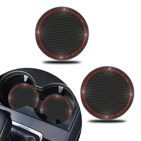 商品名:  Fluher 2 PCS Bling Car 2.75" Coaster, Flexible PVC Diamond-Encrusted Shiny Cup Holder Decoration, Honeycomb Non-Sl...
