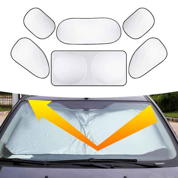 商品名:  jokormo 6 PCS Car Windshield Sunshade Set, 2 Front Rear Glasses + 4 Side Window Sun-Proof Cover, Foldable Anti-UV ...