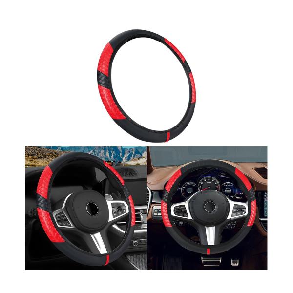 商品名: AUCELI(オーセリ) 車用ハンドルカバー レザー製 車両ハンドルプロテクター 男女兼用 滑り止め 快適なグリップ 通気性 自動車アクセサリー ユニバーサル SUV トラック RV バンなどに (レッド) AUCELI Car ...