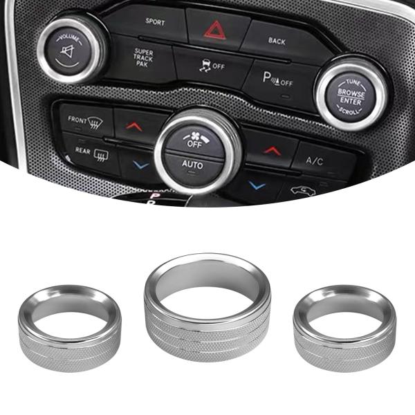 商品名: Hirificing エアコンボタン チャレンジャーデュランゴ2015-2022用 3個 車内装飾 カラー気候制御 ACスイッチ オーディオCD アルミトリム 合金 ノブカバーリング(シルバー) Hirificing 3PCS A...
