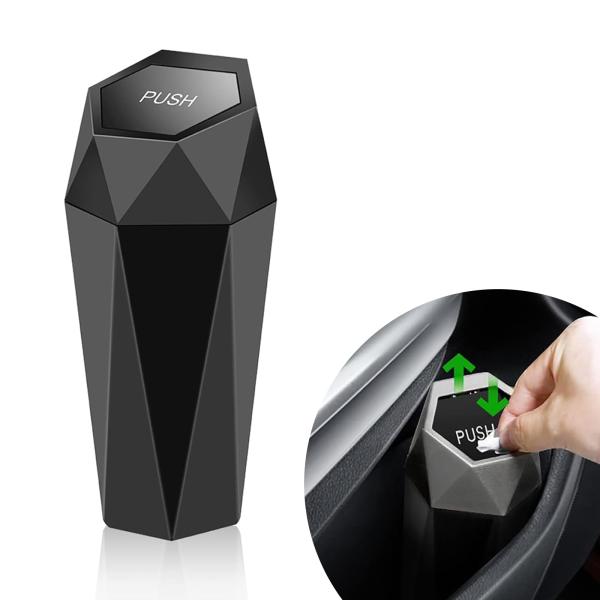 商品名: Slykew Pack-1 車用ゴミ箱 7.85インチ x 3.15インチ 漏れ防止防臭ミニゴミ箱 プッシュ式蓋付き 片手操作 デスクトップ収納ボックス 車 寝室 オフィス用 ユニバーサル (ブラック) Slykew Pack-1...