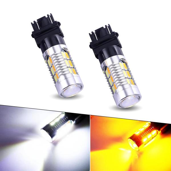 商品名:  leediga 2 PCS Car 3157 LED Bi-color Bulb, 2.45" x 0.63" 12V 5630SMD Turn Signal Brake Light, Condenser Lens 50000H...