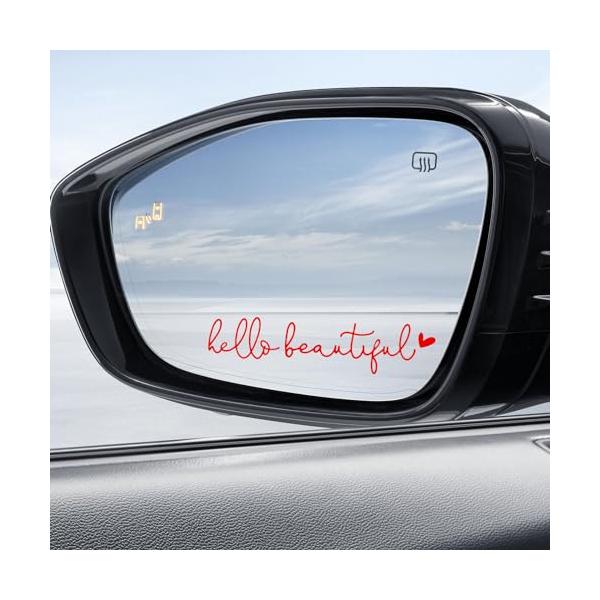 商品名: LLII Hello Beautiful バックミラーデカール カーアクセサリー 女性用 ビニール バックミラー ウィンドウステッカー カーデコレーション 女の子へのギフト 自己肯定(レッド) LLII Hello Beautif...