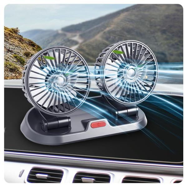 商品名: IHOTDER 車用デュアルヘッドUSBファン 360度回転 2速 ポータブル冷却ファン 車のダッシュボード用 ユニバーサル5Vカーファン 冷気を吹き飛ばすカーアクセサリー トラック SUV RV用 IHOTDER Dual He...