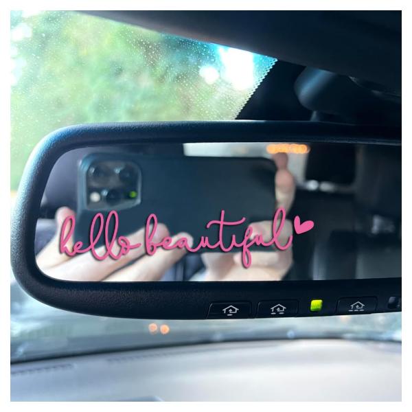 商品名: Hello Beautiful バックミラーステッカー3点、車の装飾インテリア用反射カーステッカー、ユニバーサルカーアクセサリーデカールカーウィンドウ&amp;ミラー用(ハロービューティフル/ピンク) 3PCS Hello Bea...