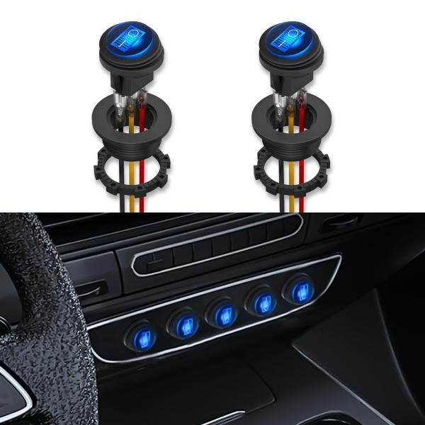 商品名:  HEVLE 2PCS UL Listed Waterproof Round Rocker Switch, 12V Blue LED Rocker Toggle Switch, Lighted ON Off SPST 3 Pin ...