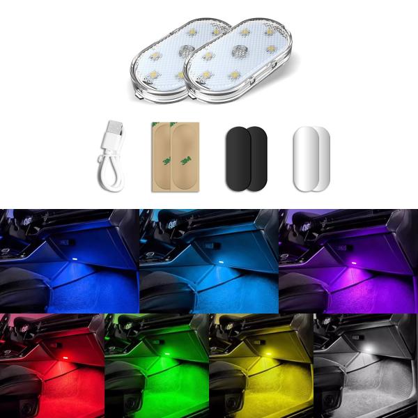 商品名:  HEVLE 2PCS 7 Colors Magnetic Car Interior Ambient Lights Wireless, Mini USB C Rechargeable Car Led Lights Interior...