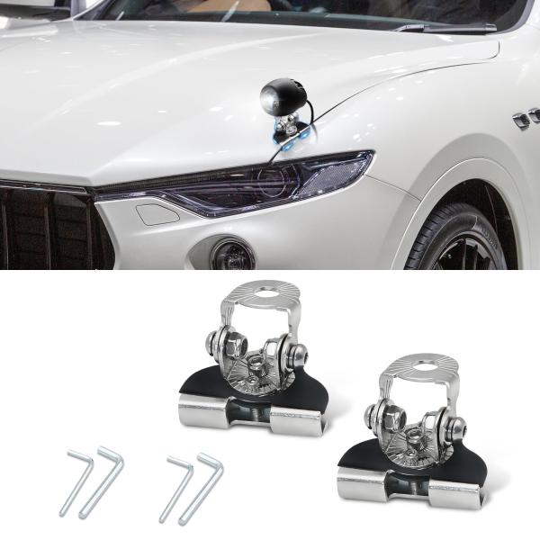 商品名: HEVLE LEDライトバー取り付けブラケット、LEDフードライトマウント、角度調節可能な衝撃吸収フードスポットライト非破壊ブラケット、クランプライトマウント ユニバーサル車用 (シルバー) HEVLE Led Light Bar...