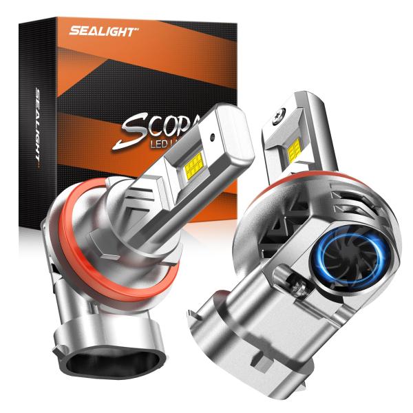 商品名:  SEALIGHT H11 Bulb, 1:1 Real Size 32000LM H8/H9/H16 Fog Lights Bulbs, 700% Super Bright 6500K Cool White with Fan, ...