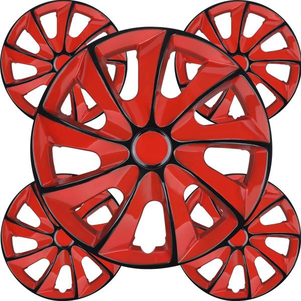 商品名: 15インチ ユニバーサルハブキャップ ブラックラッカー&amp;レッドラッカーホイールカバー 4個セット 車用 - [アイアンハブ - スチールホイールにのみ適合] - トヨタ、ホンダ、フォルクスワーゲン、シボレー、シボレー、ダッ...