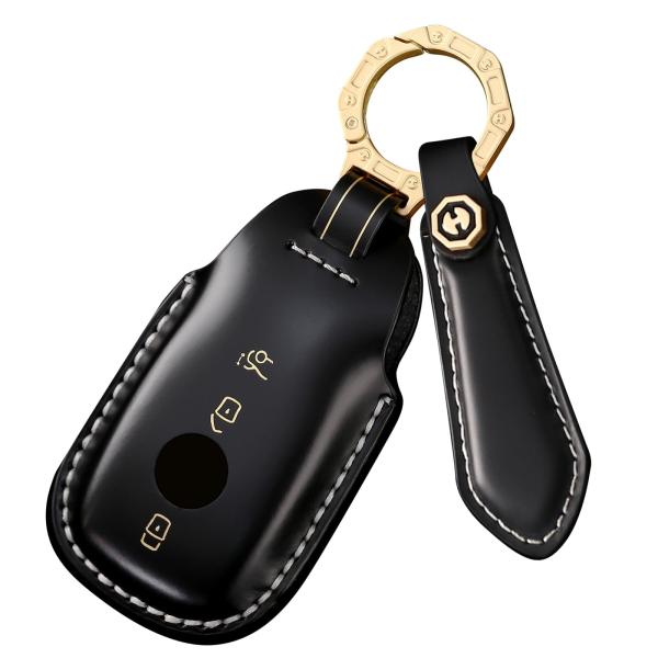 商品名:  ontto Key Cover Fit for Benz 3-button Intelligent Key Case Handmade Leather Car Key Protector Compatible with Merc...