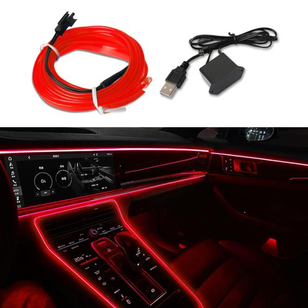 商品名:  HEVLE EL Wire Interior Car LED Strip Lights, 16.5FT USB Neon Glowing Strobing El Wire Lights with 6mm Sewing Edge,...