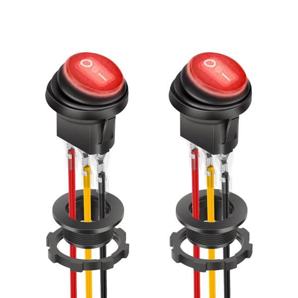 商品名:  2PCS 12V UL Listed Round Rocker Switch, Waterproof LED Rocker Toggle Switch with Shell, Lighted ON Off SPST 3 Pin ...