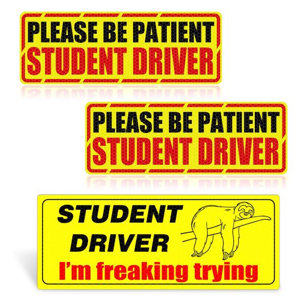 商品名: 3個 学生 ドライバー マグネット 車用 再利用可能 移動可能 新しいドライバー サイン ナマケモノ ステッカー そして Please Be Patient Students Driver、ルーキーズドライバー用自動車外装アクセサ...