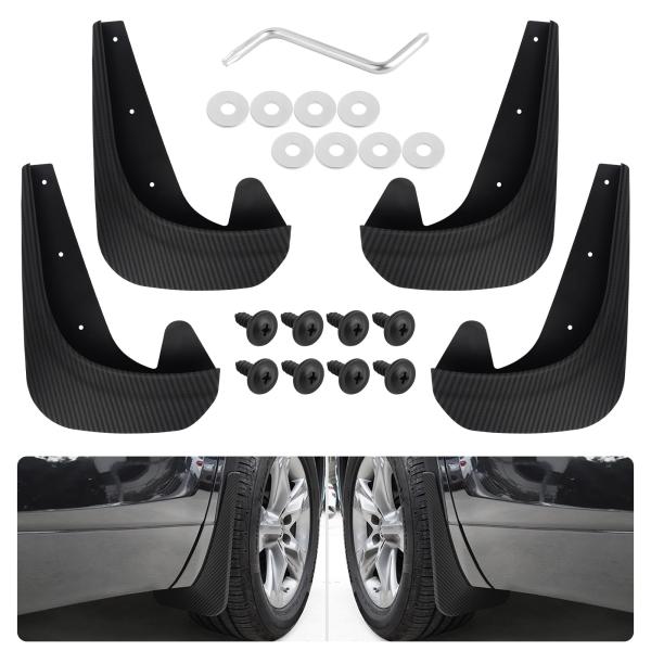 商品名: 車用マッドフラップ/トラック用マッドフラップ カーボンファイバー製マッドガード フロント+リアホイール&amp;車の装飾を保護するためのユニバーサルスプラッシュガード 自動車用外装アクセサリー 4個 4PCS Car Mudfla...