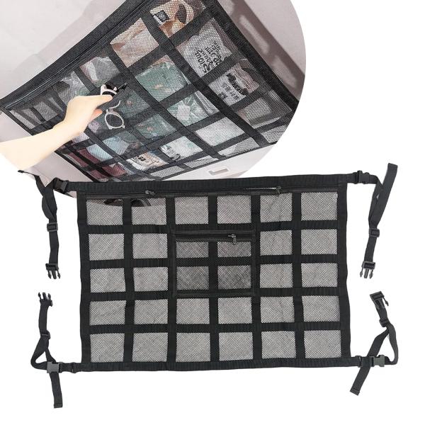 商品名: nodteem 車用ルーフストレージメッシュポケット 31.5インチ x 21.3インチ 六角形の高密度メッシュジッパー開閉メッシュポケット 調節可能なウェビング取り付けアクセサリー 幅77インチ未満の小さなファミリーカー用 (ブ...