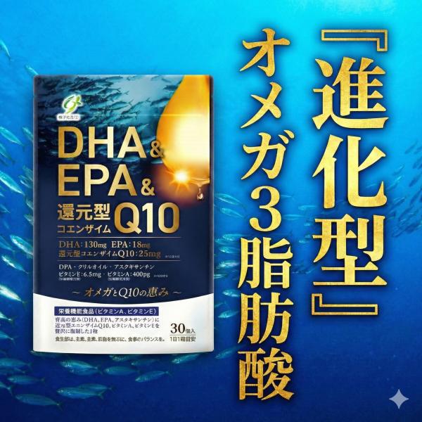 【進化系オメガ3脂肪酸サプリ】<br>今までのDHA&amp;EPAサプリメントで満足できなかった皆様に！<br>豊富なDHA、EPAに加え、還元型コエンザイムQ10を配合した新しいフィッシュオイルサプリメントを開発...