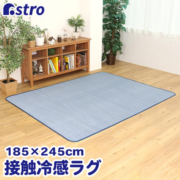 商品名:ひんやりタッチのしじら調ラグ　長方形カラー:ブルー系柄:縞模様サイズ:約185ｘ245cm材質:表地：ポリエステル100％、中材：ウレタンフォーム、裏地：ポリエステル100％内容:1枚生産国:中国【特長】●肌に触れる表地に接触冷感素...