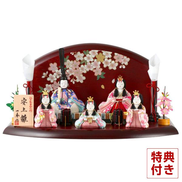 【2026年度新作雛人形】【江戸木目込人形 一秀】 日本を代表する木目込み人形作家、木村一秀作の五人飾りです。深みがある色合いの屏風には金彩で満開の桜が描かれ、その下でお花見をしているかのようなデザインに仕上げました。お殿様・お姫様の色違い...