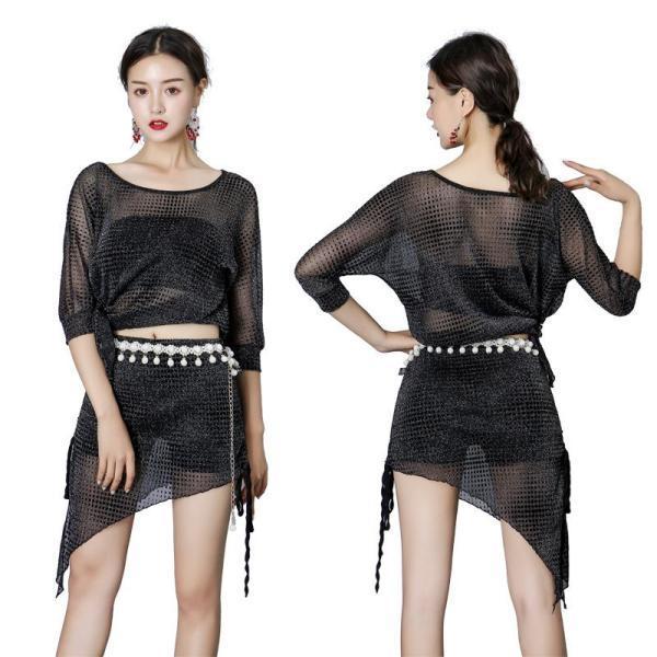 ベリーダンス衣装　社交ダンス衣装　レッスン着練習ウエア　内容：ワンピース（インナーパンツ付、チェーン付かない）サイズ：F：バスト56　着丈55　スカート62　ウエスト62　ヒップ87素材：ポリウレタンポリエステル※モニターの都合上、掲載写真...